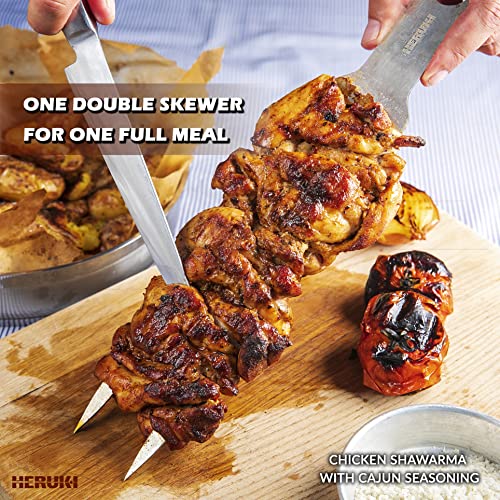 HERUKI Double Skewers 2 Stainless Steel Skewers for BBQ Grilling Kabob, Shawarma Meat Fish and Chicken Great Gift, Multitasking cookware for all kitchens, Stocking Stuffers for Men