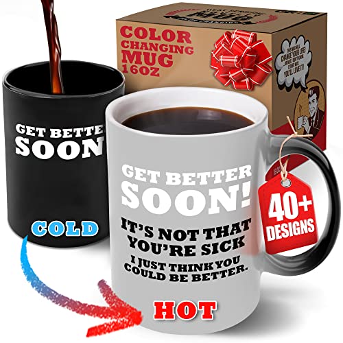 GR8AM Text Revealing Tea Cup 16oz - Get Better Soon - Funny Coffee Mug for Men & Cute Coffee Cups for Women. Best Big Coffee Cups for Stocking Stuffers or Cute Gifts for Women