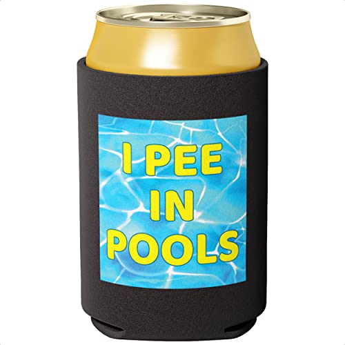 Super Fun, Durable Can Coolie 12 oz. Funny I Pee in Pools Soda Pop Cooler Sleeve, Collapsible Beer Bottle Holder, Insulated Drink Cup Wrap, Neoprene Gag Gift, Stocking Stuffer or Party Favor Present