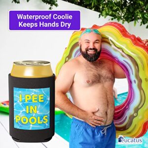 Super Fun, Durable Can Coolie 12 oz. Funny I Pee in Pools Soda Pop Cooler Sleeve, Collapsible Beer Bottle Holder, Insulated Drink Cup Wrap, Neoprene Gag Gift, Stocking Stuffer or Party Favor Present