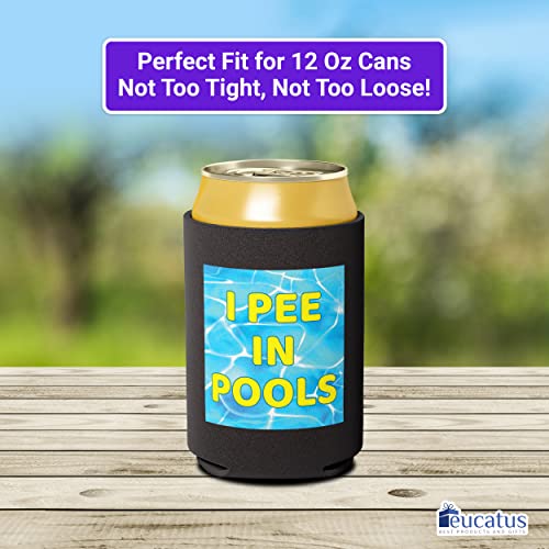 Super Fun, Durable Can Coolie 12 oz. Funny I Pee in Pools Soda Pop Cooler Sleeve, Collapsible Beer Bottle Holder, Insulated Drink Cup Wrap, Neoprene Gag Gift, Stocking Stuffer or Party Favor Present