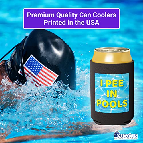 Super Fun, Durable Can Coolie 12 oz. Funny I Pee in Pools Soda Pop Cooler Sleeve, Collapsible Beer Bottle Holder, Insulated Drink Cup Wrap, Neoprene Gag Gift, Stocking Stuffer or Party Favor Present