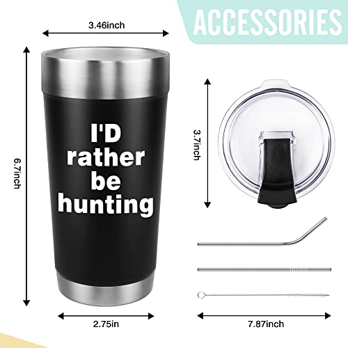 I'd Rather Be Hunting Funny Hunting Travel Mug - Unique Hunting Themed Birthday Gifts for Men, Hunting Lover Gifts for Him, 20 Ounce Engraved Black Stainless Steel Insulated Travel Mug