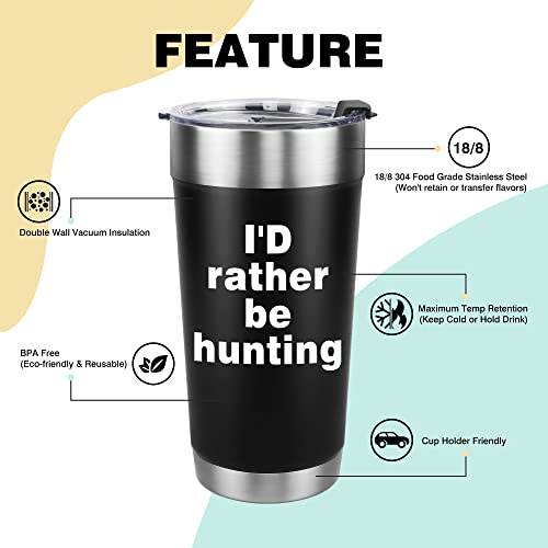 I'd Rather Be Hunting Funny Hunting Travel Mug - Unique Hunting Themed Birthday Gifts for Men, Hunting Lover Gifts for Him, 20 Ounce Engraved Black Stainless Steel Insulated Travel Mug