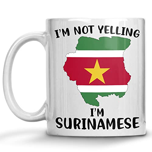 Funny Suriname Pride Coffee Mugs, I'm Not Yelling I'm Surinamese Mug, Gift Idea for Surinamese Men and Women Featuring the Country Map and Flag, Proud Patriot Souvenirs and Gifts