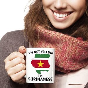 Funny Suriname Pride Coffee Mugs, I'm Not Yelling I'm Surinamese Mug, Gift Idea for Surinamese Men and Women Featuring the Country Map and Flag, Proud Patriot Souvenirs and Gifts