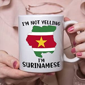 Funny Suriname Pride Coffee Mugs, I'm Not Yelling I'm Surinamese Mug, Gift Idea for Surinamese Men and Women Featuring the Country Map and Flag, Proud Patriot Souvenirs and Gifts