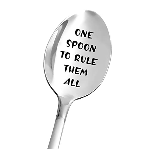 Aakihi Funny One Spoon to Rule Them All Engraved Stainless Steel for Women Men - Coffee Lovers Tea Lover Gift Dad Papa Mom Nana Daughter Son Friends Perfect Gifts BirthdayValentineChristmas