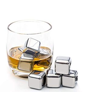 Set of 8 Whiskey Stones, Reusable Ice Cubes, Beverage Chilling Rocks, Premium Stainless Steel Gifts For Men, Dad, Christmas, Includes Storage Tray and Silicone Tip Tongs.