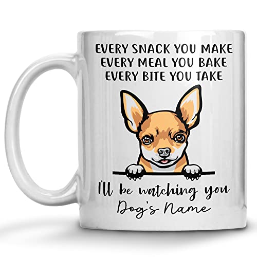 Personalized Deer Head Chihuahua Coffee Mug, Every Snack You Make I'll Be Watching You, Customized Dog Mugs for Mom Dad, Gifts for Dog Lover, Mothers Day, Fathers Day, Birthday Presents