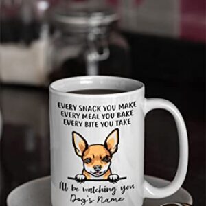 Personalized Deer Head Chihuahua Coffee Mug, Every Snack You Make I'll Be Watching You, Customized Dog Mugs for Mom Dad, Gifts for Dog Lover, Mothers Day, Fathers Day, Birthday Presents