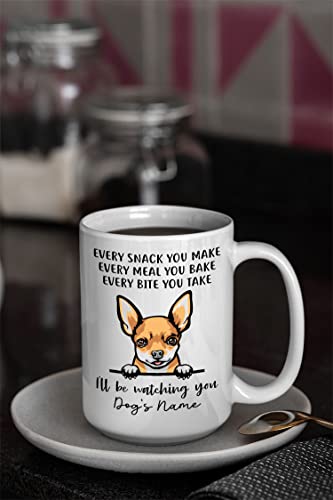 Personalized Deer Head Chihuahua Coffee Mug, Every Snack You Make I'll Be Watching You, Customized Dog Mugs for Mom Dad, Gifts for Dog Lover, Mothers Day, Fathers Day, Birthday Presents