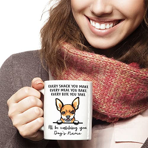 Personalized Deer Head Chihuahua Coffee Mug, Every Snack You Make I'll Be Watching You, Customized Dog Mugs for Mom Dad, Gifts for Dog Lover, Mothers Day, Fathers Day, Birthday Presents