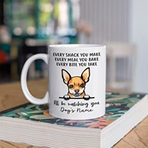 Personalized Deer Head Chihuahua Coffee Mug, Every Snack You Make I'll Be Watching You, Customized Dog Mugs for Mom Dad, Gifts for Dog Lover, Mothers Day, Fathers Day, Birthday Presents