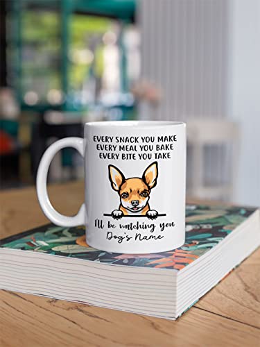 Personalized Deer Head Chihuahua Coffee Mug, Every Snack You Make I'll Be Watching You, Customized Dog Mugs for Mom Dad, Gifts for Dog Lover, Mothers Day, Fathers Day, Birthday Presents