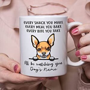 Personalized Deer Head Chihuahua Coffee Mug, Every Snack You Make I'll Be Watching You, Customized Dog Mugs for Mom Dad, Gifts for Dog Lover, Mothers Day, Fathers Day, Birthday Presents