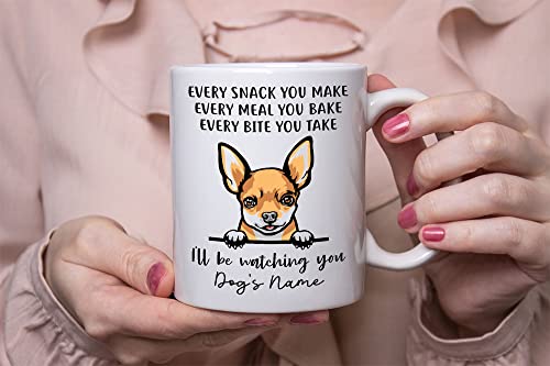 Personalized Deer Head Chihuahua Coffee Mug, Every Snack You Make I'll Be Watching You, Customized Dog Mugs for Mom Dad, Gifts for Dog Lover, Mothers Day, Fathers Day, Birthday Presents