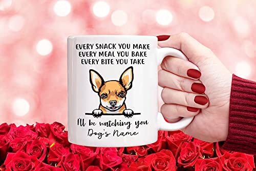 Personalized Deer Head Chihuahua Coffee Mug, Every Snack You Make I'll Be Watching You, Customized Dog Mugs for Mom Dad, Gifts for Dog Lover, Mothers Day, Fathers Day, Birthday Presents