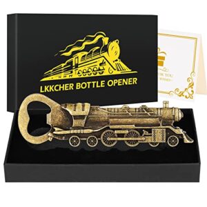 LKKCHER Steam Locomotive Gifts Train Beer Bottle Openers Birthday Christmas Gifts for Men Him Woman Boyfriend Beer Gifts for Men Novelty Bronze Presents for Steam Train Fans