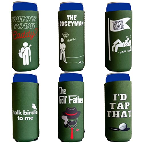 Coozie Kings Funny Golf Coozies - Great Gift for Any Golfer - Neoprene Can Coozies to Keep your Cans Cool for All 18 Holes - 6 Pack (Slim/Seltzer Can)