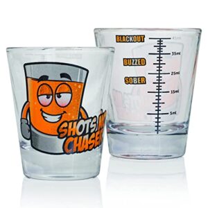 Shots No Chaser Stocking Stuffer Gag Gifts for Men Shot Glasses 6 Pack Unique Novelty Funny1.5 oz Shot Glass Set with Heavy Base, Measurements - Birthday Gifts For Men and Women