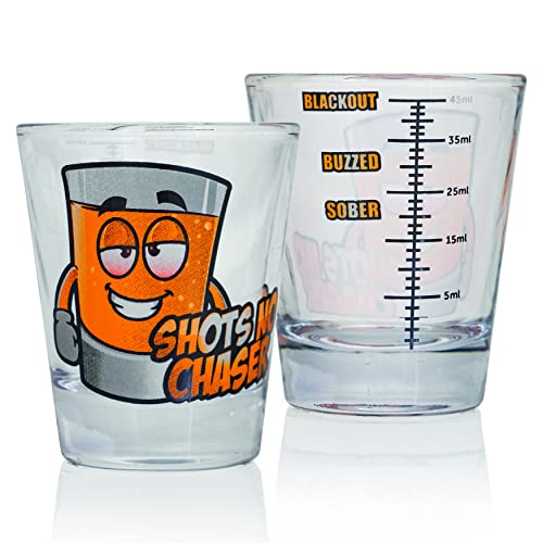 Shots No Chaser Stocking Stuffer Gag Gifts for Men Shot Glasses 6 Pack Unique Novelty Funny1.5 oz Shot Glass Set with Heavy Base, Measurements - Birthday Gifts For Men and Women