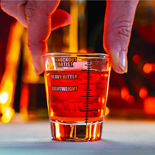 Shots No Chaser Stocking Stuffer Gag Gifts for Men Shot Glasses 6 Pack Unique Novelty Funny1.5 oz Shot Glass Set with Heavy Base, Measurements - Birthday Gifts For Men and Women