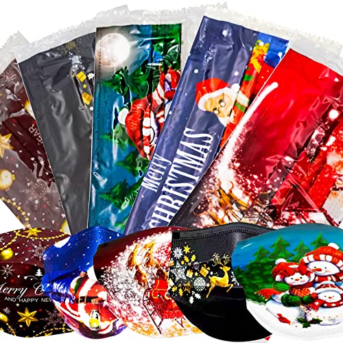 Chirstmas New Years Face masks for adults,50 Pack Disposable Face Mask Individually Wrapped,3 Ply Holiday Men Women Masks Stocking Stuffer Gift