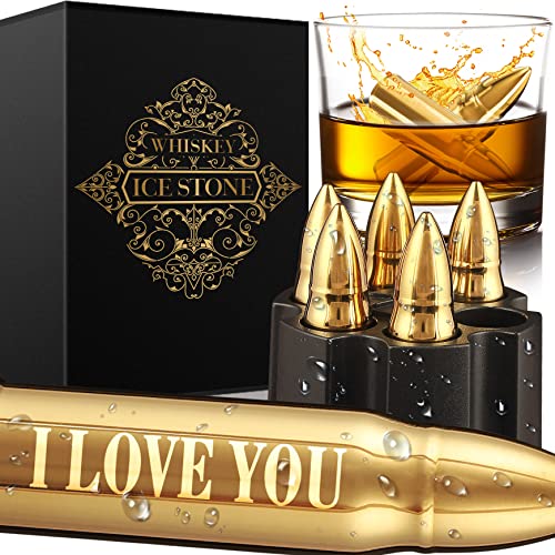 Gifts for Him Husband Boyfriend, -I Love You- Whiskey Stone Gold, Anniversary Valentines Day Stocking Stuffers Birthday Gifts for Boyfriend Him, Whiskey Gifts Bourbon Gifts for Men