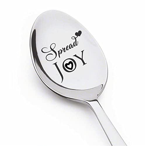 Spread Joy | Spoon Christmas Gift for Mother Father | Christmas Stocking Stuffer | Christmas Gift for Grandparents Son Daughter | Holiday Gift for Parents - 7 Inch Stainless Steel Spoon