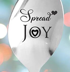 Spread Joy | Spoon Christmas Gift for Mother Father | Christmas Stocking Stuffer | Christmas Gift for Grandparents Son Daughter | Holiday Gift for Parents - 7 Inch Stainless Steel Spoon