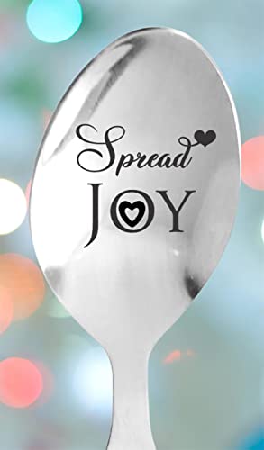 Spread Joy | Spoon Christmas Gift for Mother Father | Christmas Stocking Stuffer | Christmas Gift for Grandparents Son Daughter | Holiday Gift for Parents - 7 Inch Stainless Steel Spoon