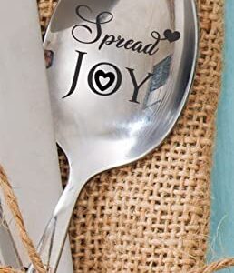 Spread Joy | Spoon Christmas Gift for Mother Father | Christmas Stocking Stuffer | Christmas Gift for Grandparents Son Daughter | Holiday Gift for Parents - 7 Inch Stainless Steel Spoon