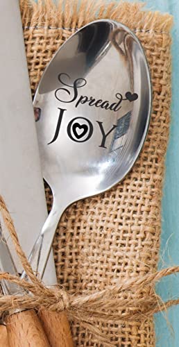 Spread Joy | Spoon Christmas Gift for Mother Father | Christmas Stocking Stuffer | Christmas Gift for Grandparents Son Daughter | Holiday Gift for Parents - 7 Inch Stainless Steel Spoon