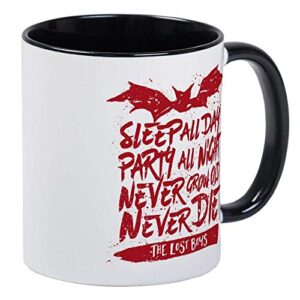 lost boys never grow old mug – ceramic 11oz ringer coffee/tea cup gift stocking stuffer