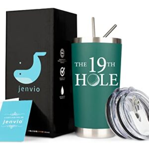 JENVIO Gifts for Golfers | The 19th Hole | Stainless Steel Travel Tumbler with 2 Lids 2 Straws Gift Box and Card | Unique Cool Funny Valentines Golf Stocking Stuffers Husband Dad Stuff Cup