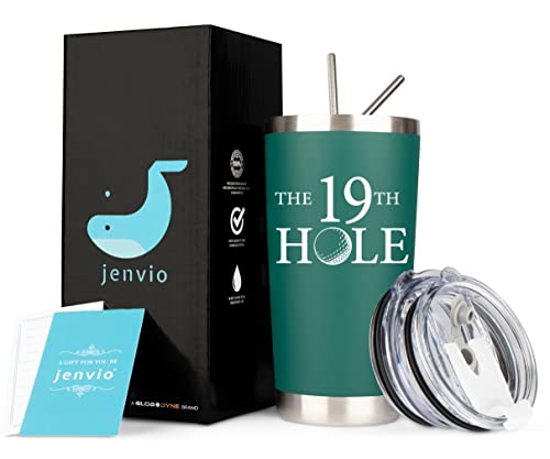 JENVIO Gifts for Golfers | The 19th Hole | Stainless Steel Travel Tumbler with 2 Lids 2 Straws Gift Box and Card | Unique Cool Funny Valentines Golf Stocking Stuffers Husband Dad Stuff Cup