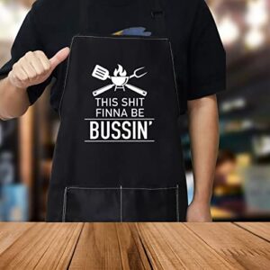 WZMPA Grilling Apron For Men Grilling Lovers Gift This Shit Finna Be Bussin' BBQ Apron With Pocket For Men Dad Husband (Bussin Apron)