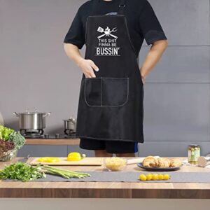 WZMPA Grilling Apron For Men Grilling Lovers Gift This Shit Finna Be Bussin' BBQ Apron With Pocket For Men Dad Husband (Bussin Apron)