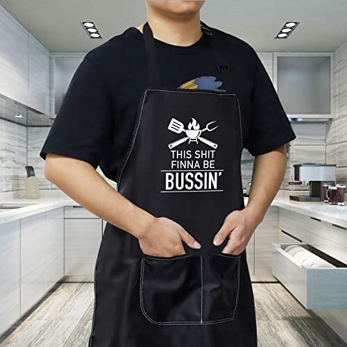 WZMPA Grilling Apron For Men Grilling Lovers Gift This Shit Finna Be Bussin' BBQ Apron With Pocket For Men Dad Husband (Bussin Apron)