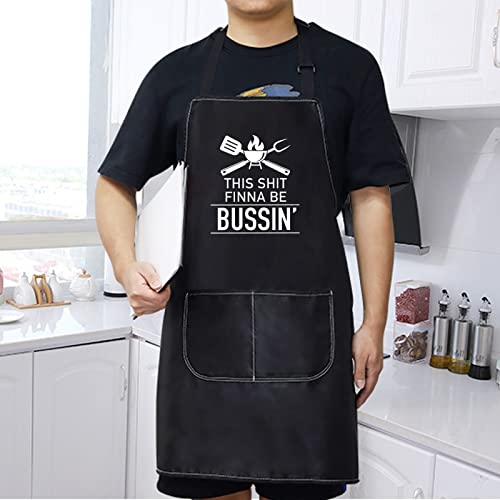 WZMPA Grilling Apron For Men Grilling Lovers Gift This Shit Finna Be Bussin' BBQ Apron With Pocket For Men Dad Husband (Bussin Apron)