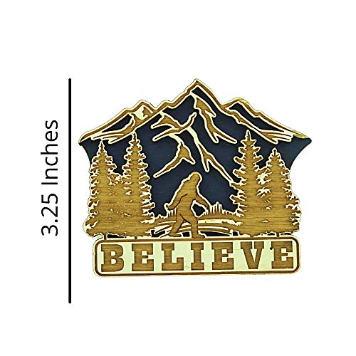 Believe in Bigfoot Wood Carved Magnet, Laser Cut Sasquatch Magnetic Decal for Fridge, Whiteboard, Souvenir Keepsake, 3.25 Inches