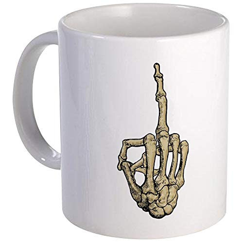 Skeleton Middle Finger Mug - Ceramic 11oz Coffee/Tea Cup Gift Stocking Stuffer