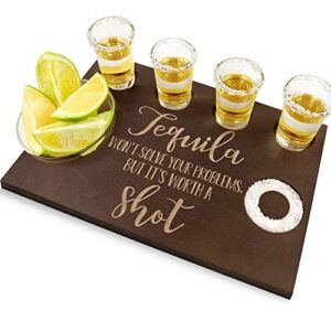 huray rayho tequila shot board serving tray huray rayho shot glass holder display and storage shot glasses with salt rim bar wooden tray for liquor birthday party wedding housewarming men women gifts