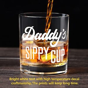 LIGHTEN LIFE Daddy's Sippy Cup Whiskey Glass,Unique Dad Gift in Valued Wooden Box,Funny Gag Gift for New Dad,Father,Husband from Kids Wife for Father's Day,Birthday,12 oz Old Fashioned Glass for Men