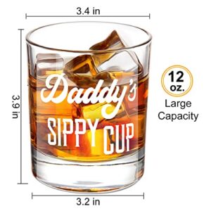 LIGHTEN LIFE Daddy's Sippy Cup Whiskey Glass,Unique Dad Gift in Valued Wooden Box,Funny Gag Gift for New Dad,Father,Husband from Kids Wife for Father's Day,Birthday,12 oz Old Fashioned Glass for Men