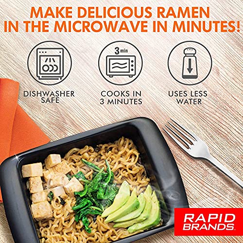 Rapid Ramen Cooker - Microwave Ramen in 3 Minutes - BPA Free and Dishwasher Safe | Perfect for Dorm, Small Kitchen, or Office (2-Pack,Black)