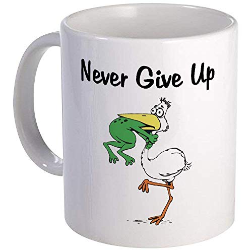 Never Give Up Stork And Frog Mug - Ceramic 11oz Coffee/Tea Cup Gift Stocking Stuffer