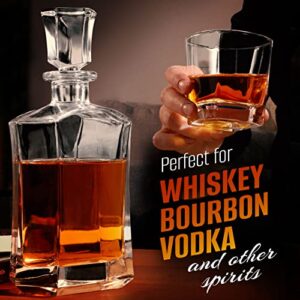 Whiskey Decanter Set for Men with 4 Drinking Glasses and 9 Whisky Stones – Christmas Gift 2023 – (Old Fashion Glass 25 oz. and Modern Glass 25 oz.)