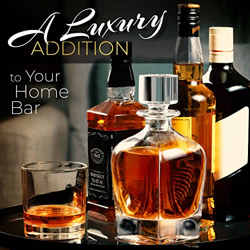 Whiskey Decanter Set for Men with 4 Drinking Glasses and 9 Whisky Stones – Christmas Gift 2023 – (Old Fashion Glass 25 oz. and Modern Glass 25 oz.)